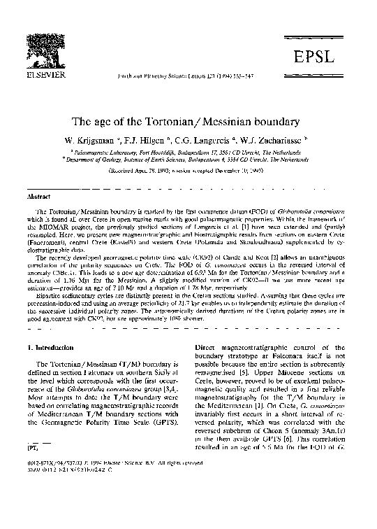 (PDF) The age of the Tortonian/Messinian boundary