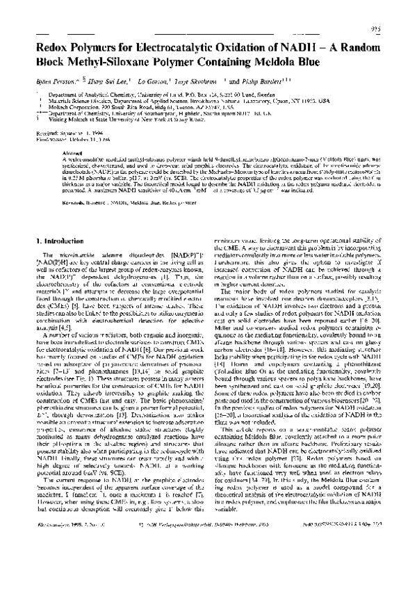 (PDF) Redox polymers for electrocatalytic oxidation of NADH - A random ...