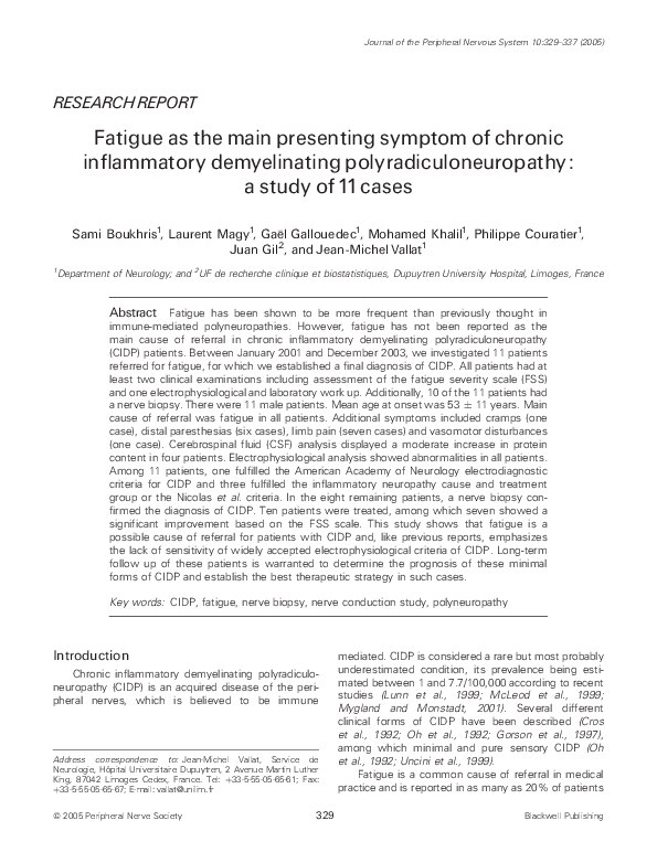 (PDF) Fatigue as the main presenting symptom of chronic inflammatory demyelinating ...