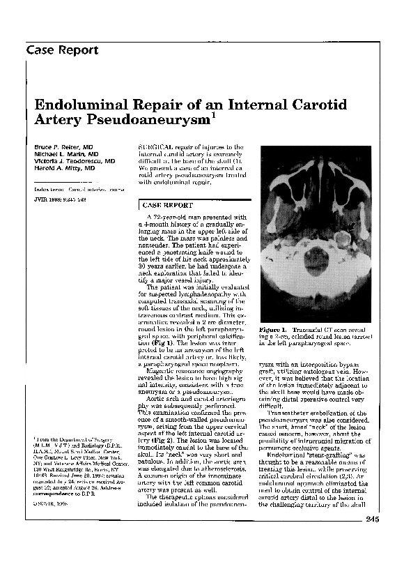 (PDF) Endoluminal Repair of an Internal Carotid Artery Pseudoaneurysm