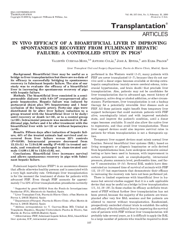 (PDF) Bioartificial liver support for fulminant hepatic failure | Dr ...