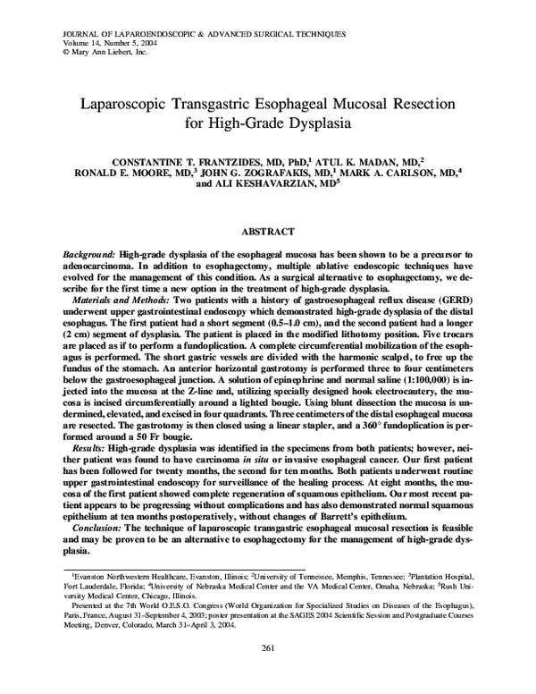 (PDF) Laparoscopic Transgastric Esophageal Mucosal Resection for High ...