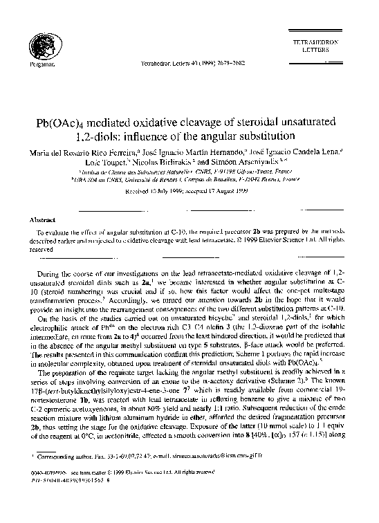 (PDF) Pb(OAc)4 mediated oxidative cleavage of steroidal unsaturated 1,2 ...