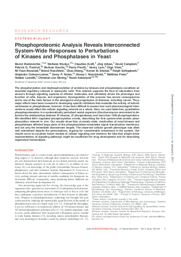 (PDF) Phosphoproteomic Analysis Reveals Interconnected System-Wide Responses to Perturbations of ...