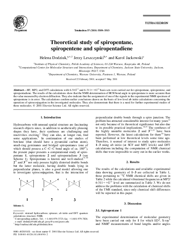 (PDF) Theoretical study of spiropentane, spiropentene and spiropentadiene