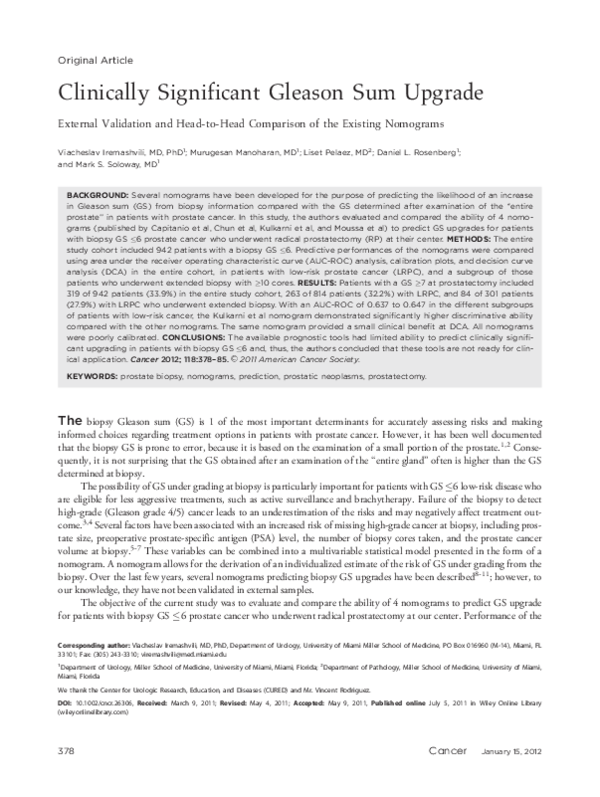 (PDF) Clinically significant Gleason sum upgrade