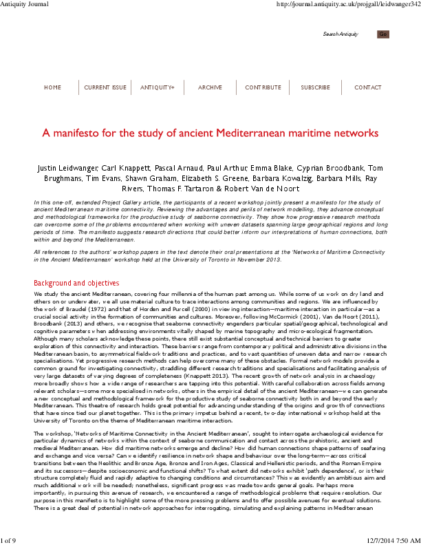 (PDF) Justin Leidwanger, Robert Van de Noort, Thomas Tartaron, Barbara ...