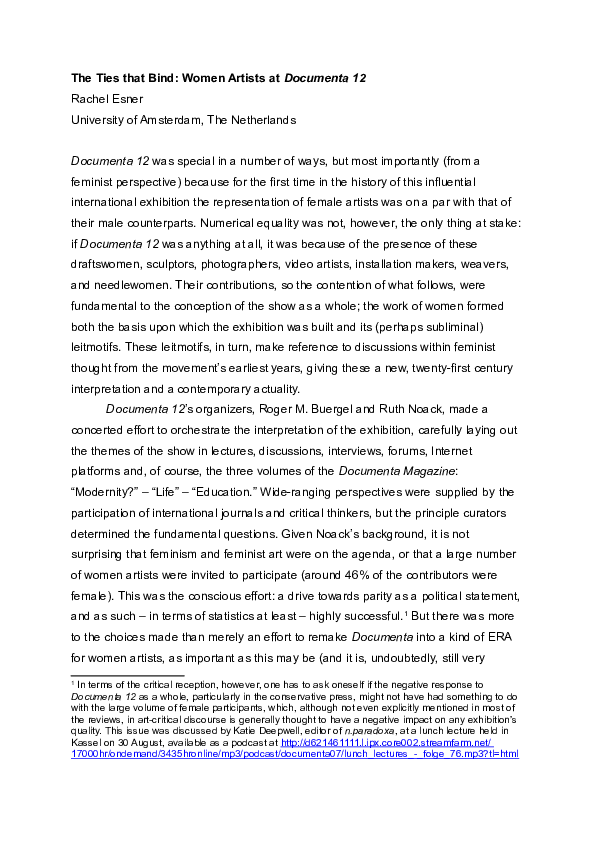 (DOC) The Ties that Bind: Women Artists at Documenta XI