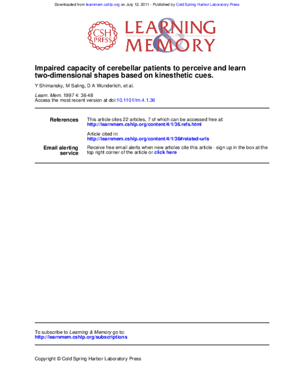 (PDF) Impaired capacity of cerebellar patients to perceive and learn ...