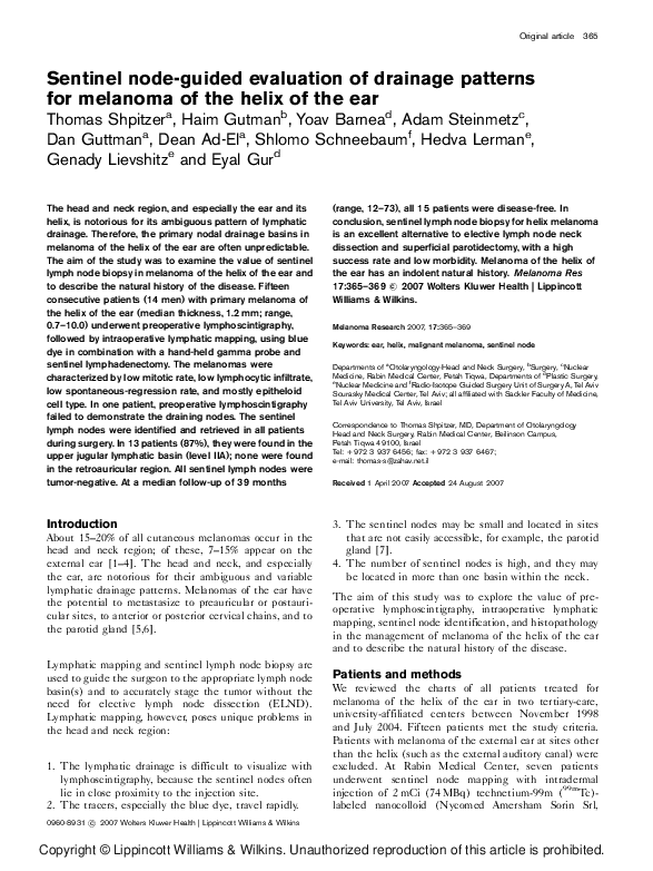 (PDF) Sentinel node-guided evaluation of drainage patterns for melanoma ...