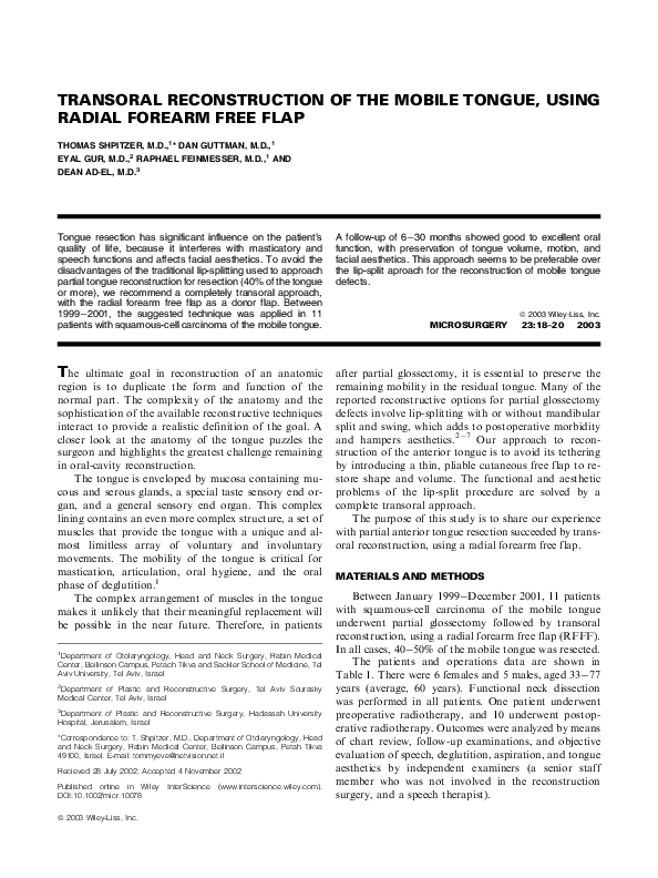 (PDF) Transoral reconstruction of the mobile tongue, using radial ...