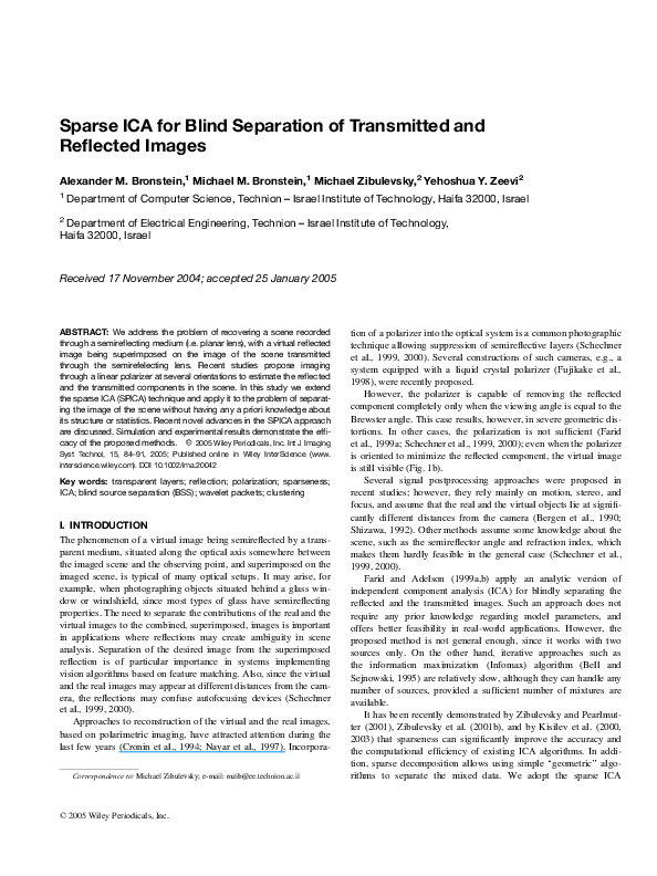 (PDF) Sparse ICA for blind separation of transmitted and reflected images