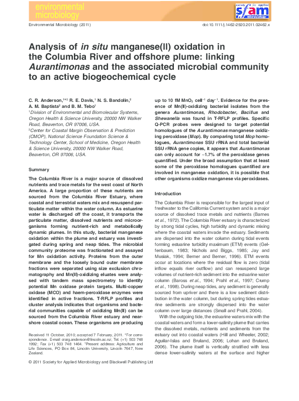 (PDF) Analysis of in situ manganese(II) oxidation in the Columbia River ...