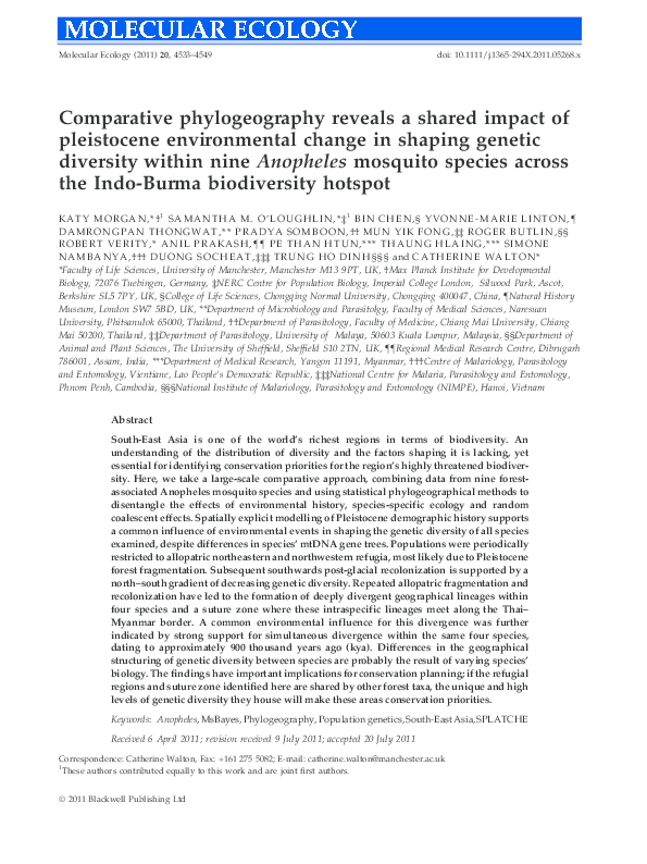 (PDF) Comparative phylogeography reveals a shared impact of pleistocene environmental change in ...