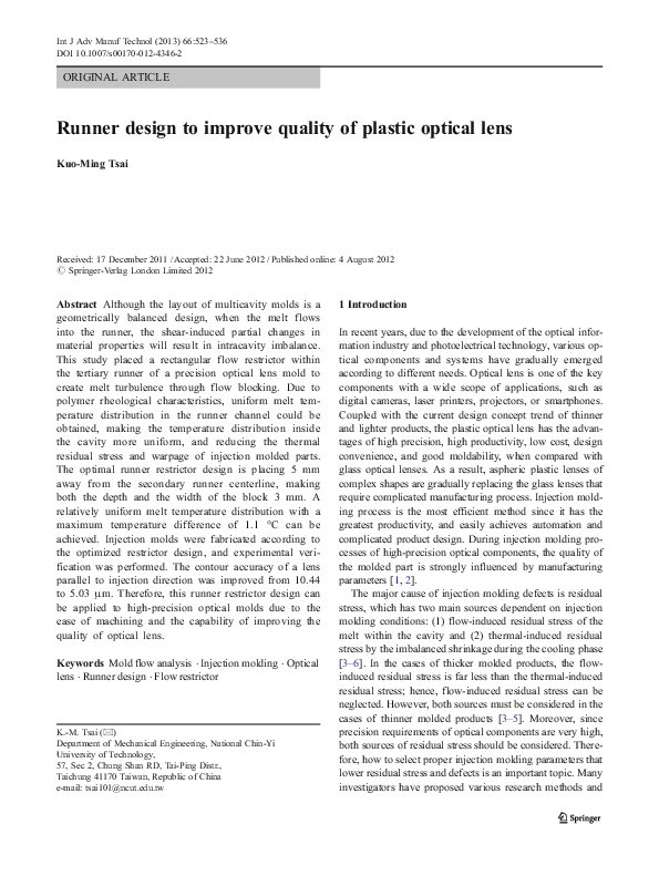 (PDF) Runner design to improve quality of plastic optical lens 2013