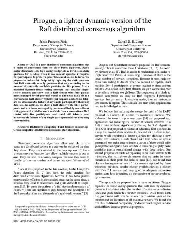 Pirogue A Lighter Dynamic Version Of The Raft Distributed Consensus Algorithm 6711