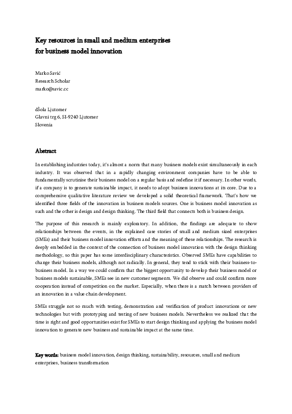(PDF) Abstract of the reviewed paper: 'Key resources in small and ...