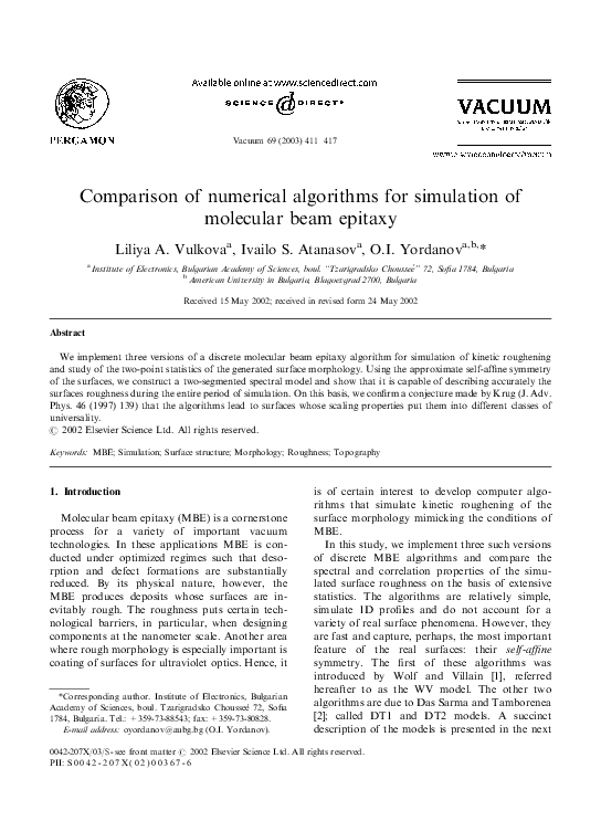 Pdf Comparison Of Numerical Algorithms For Simulation Of Molecular Beam Epitaxy