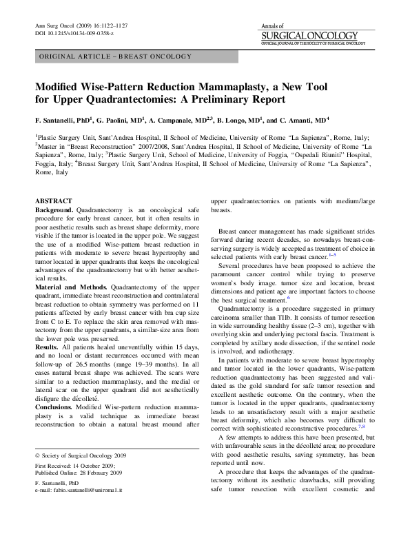 (PDF) Modified Wise-Pattern Reduction Mammaplasty, a New Tool for Upper ...