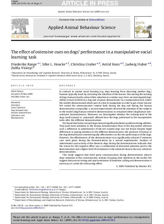 (PDF) The effect of ostensive cues on dogs’ performance in a ...