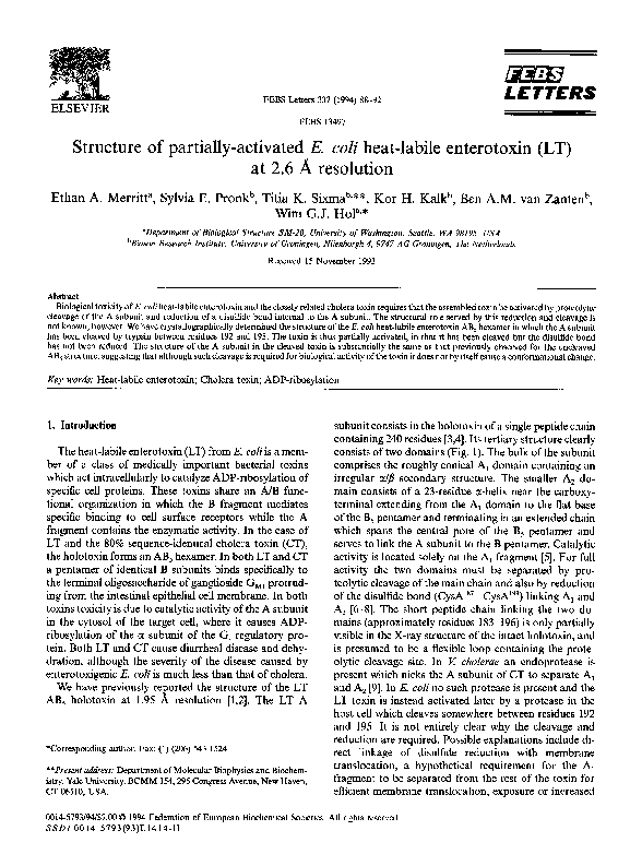 (PDF) Structure of partially-activated E. coli heat-labile enterotoxin ...