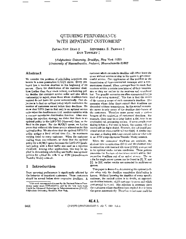 (PDF) Queueing performance with impatient customers