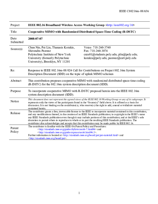 Pdf Title Cooperative Mimo With Randomized Distributed Space Time Coding R Dstc Date Submitted