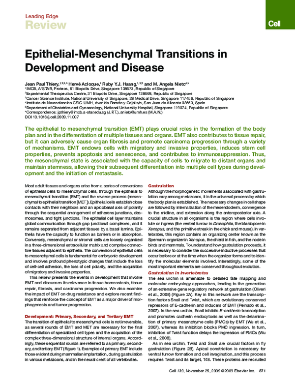 (PDF) Epithelial-Mesenchymal Transitions in Development and Disease