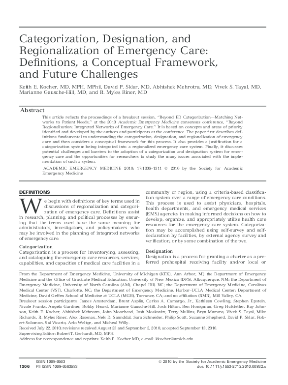 (PDF) Categorization, Designation, and Regionalization of Emergency ...