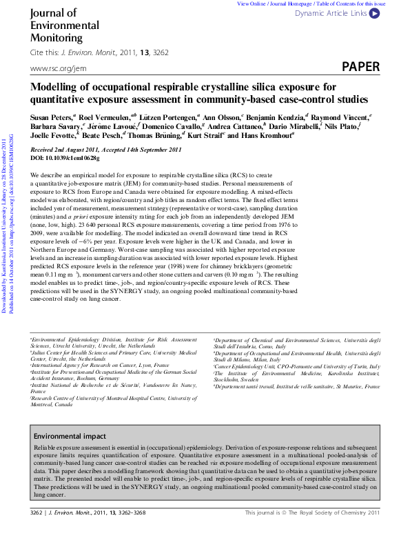 (PDF) Modelling of occupational respirable crystalline silica exposure ...