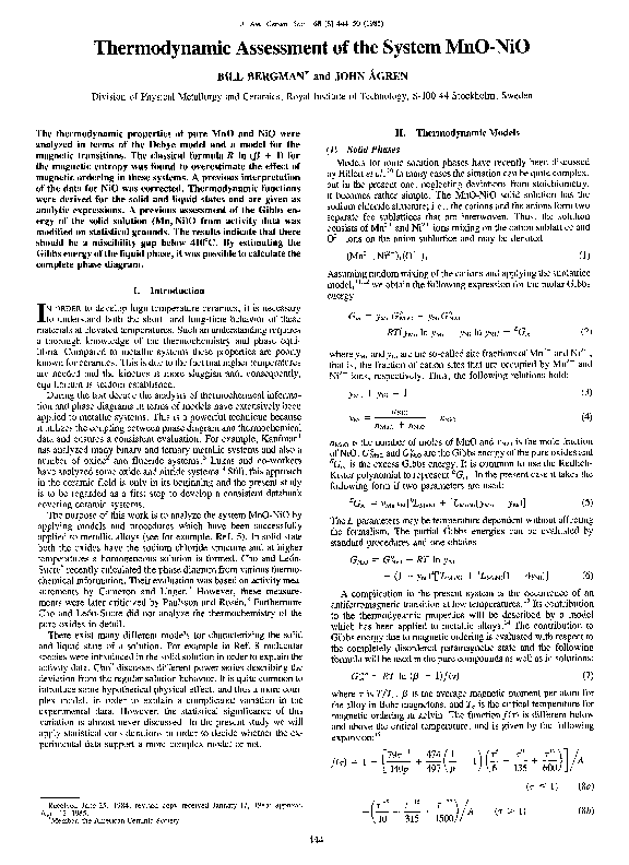 (PDF) Thermodynamic Assessment of the System MnO-NiO