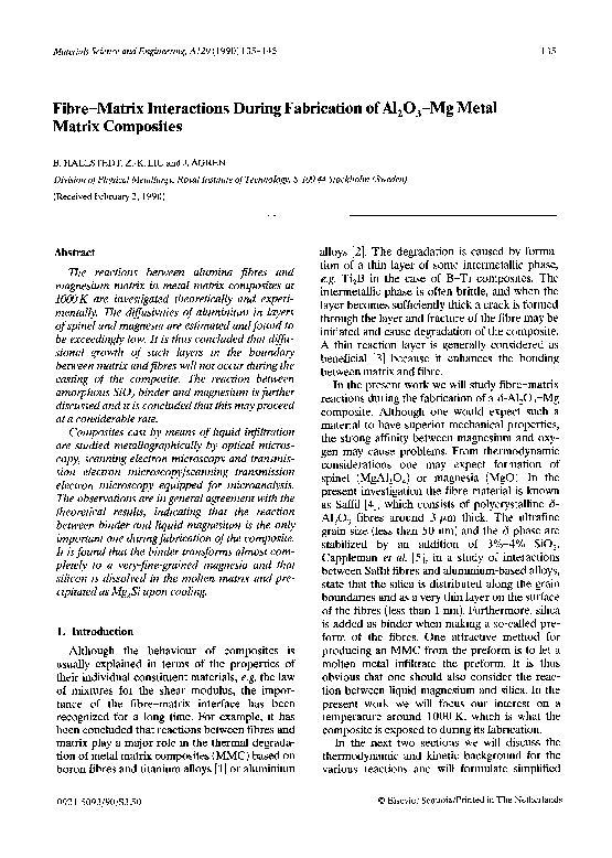 (PDF) Fibre-matrix interactions during fabrication of Al2O3 Mg metal ...