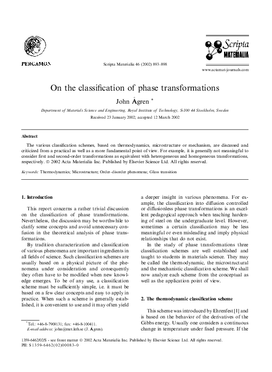 (PDF) On the classification of phase transformations