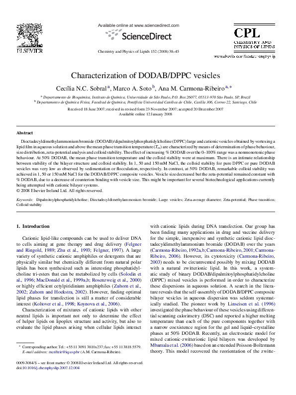 (PDF) Characterization of DODAB/DPPC vesicles
