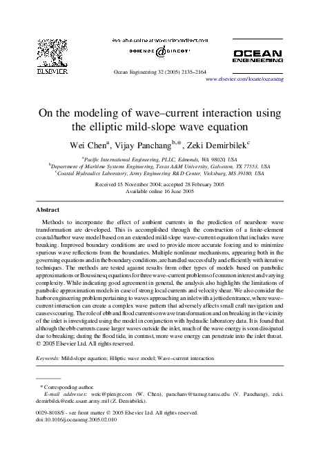 Pdf On The Modeling Of Wavecurrent Interaction Using The Elliptic