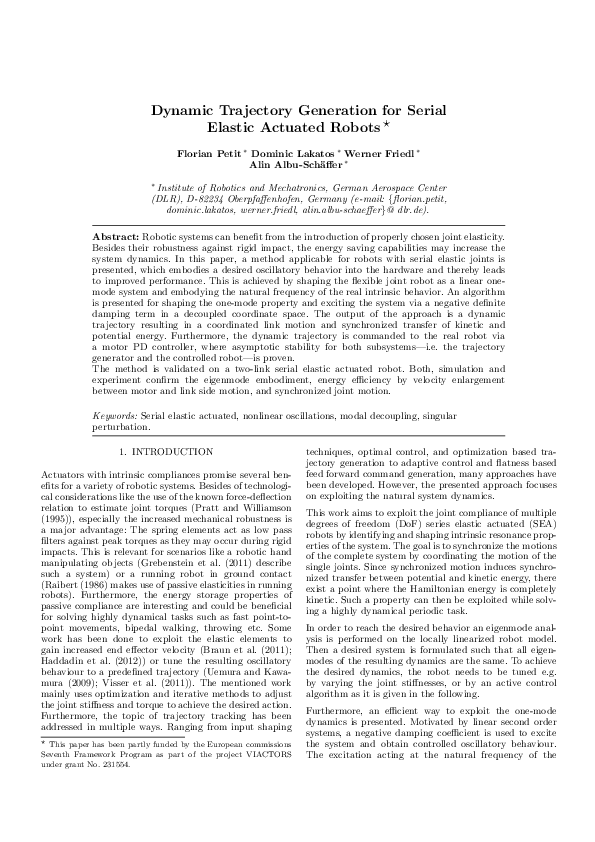 (PDF) Dynamic Trajectory Generation for Serial Elastic Actuated Robots