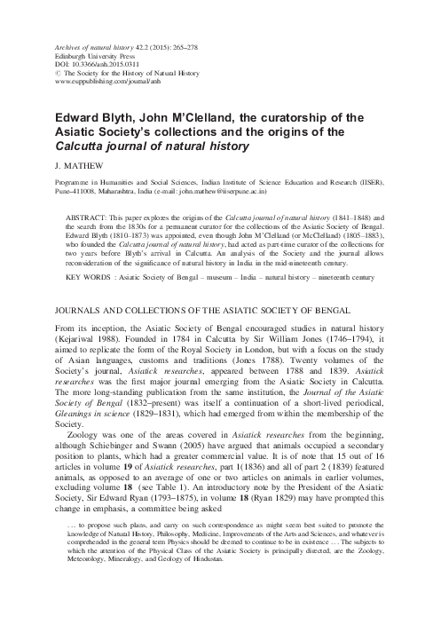 (PDF) Edward Blyth, John M'Clelland, the curatorship of the Asiatic ...