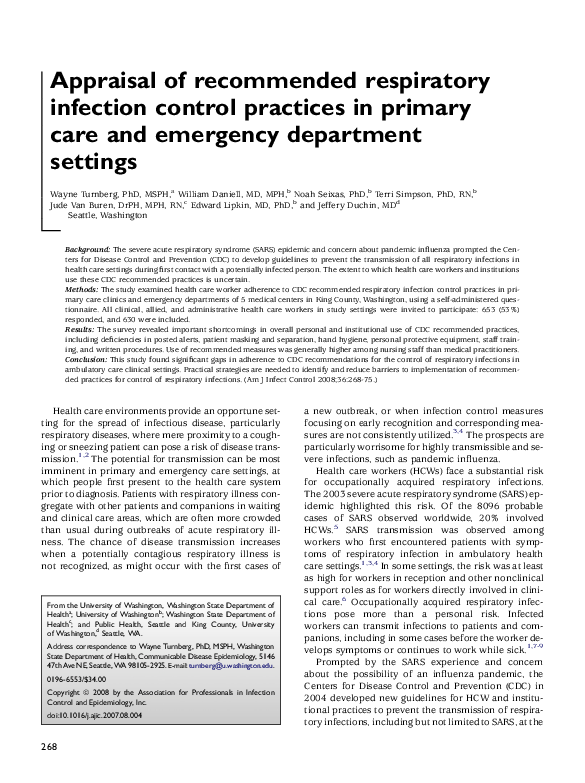 (PDF) Appraisal of recommended respiratory infection control practices ...