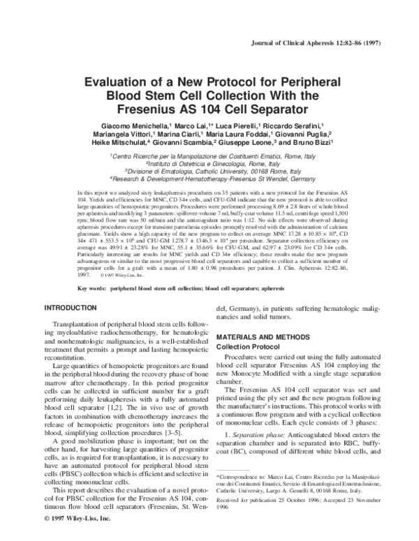 (PDF) Evaluation of a new protocol for peripheral blood stem cell ...