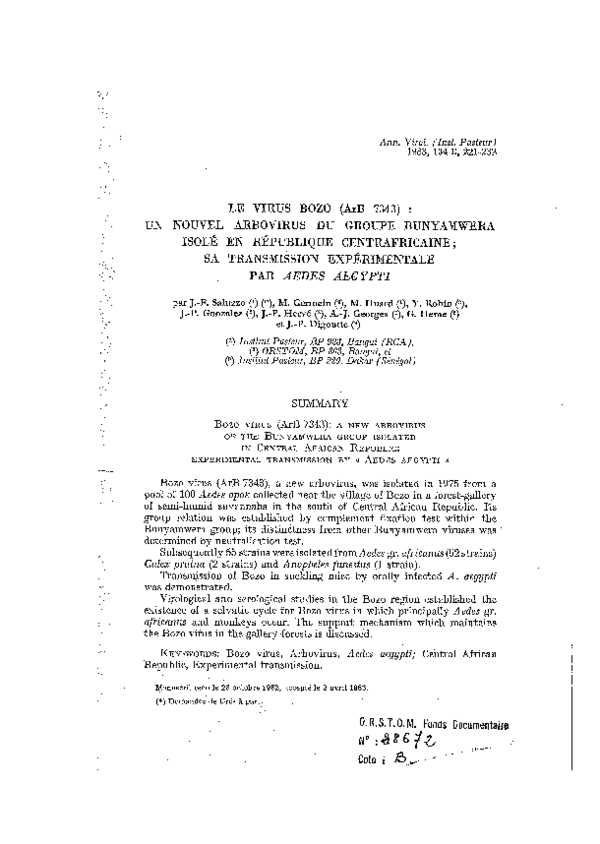 (PDF) Le virus bozo (ArB 7343): Un nouvel arbovirus du groupe ...