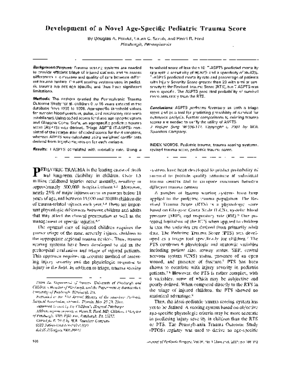 (PDF) Development of a novel age-specific pediatric trauma score