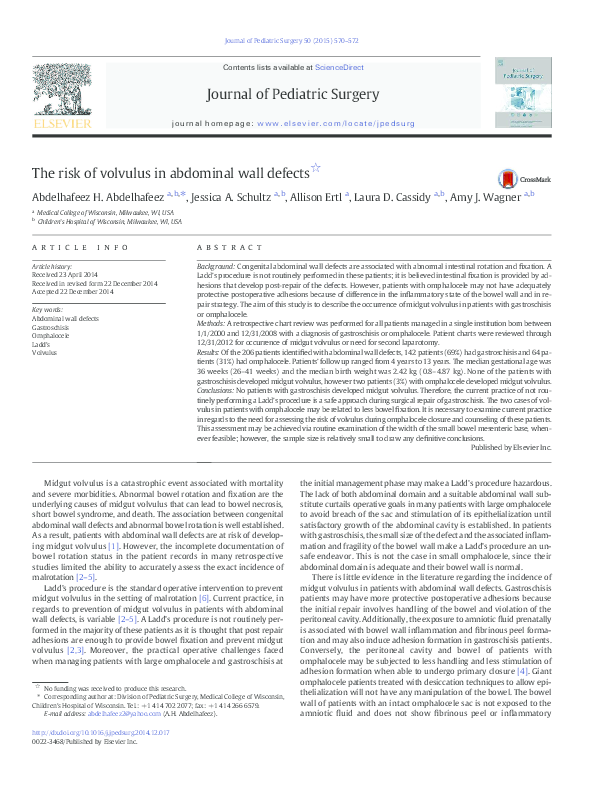 (PDF) The Risk of Volvulus in Congenital Abdominal Wall Defects