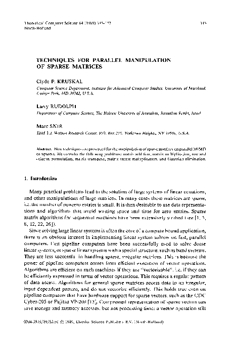 (PDF) Techniques for parallel manipulation of sparse matrices | Larry Rudolph - Academia.edu