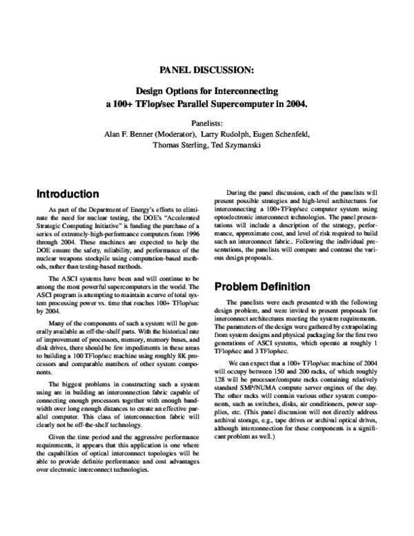(PDF) Design Options for Interconnecting a 100+ TFlop/sec Parallel ...