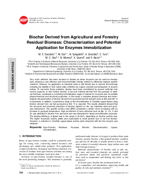 (PDF) Biochar Derived from Agricultural and Forestry Residual Biomass: Characterization and ...