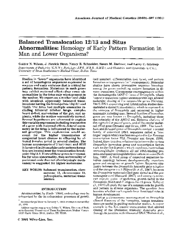 (PDF) Balanced translocation 12/13 and situs abnormalities: Homology of ...