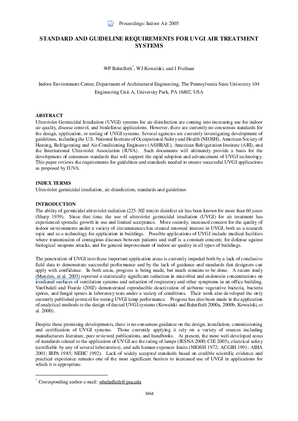 (PDF) STANDARD AND GUIDELINE REQUIREMENTS FOR UVGI AIR TREATMENT SYSTEMS