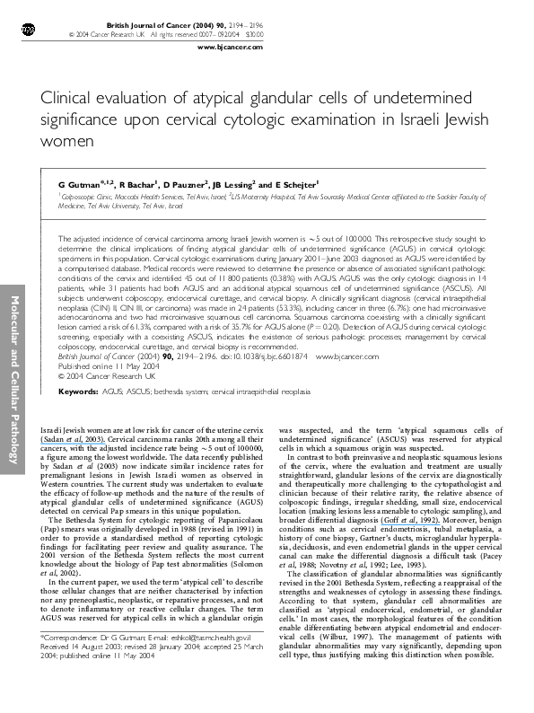 (PDF) Clinical evaluation of atypical glandular cells of undetermined ...