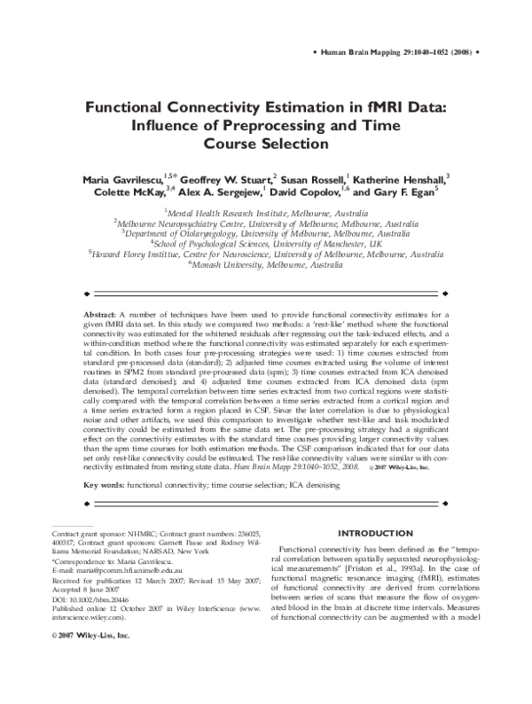 (PDF) Functional connectivity estimation in fMRI data: Influence of preprocessing and time ...