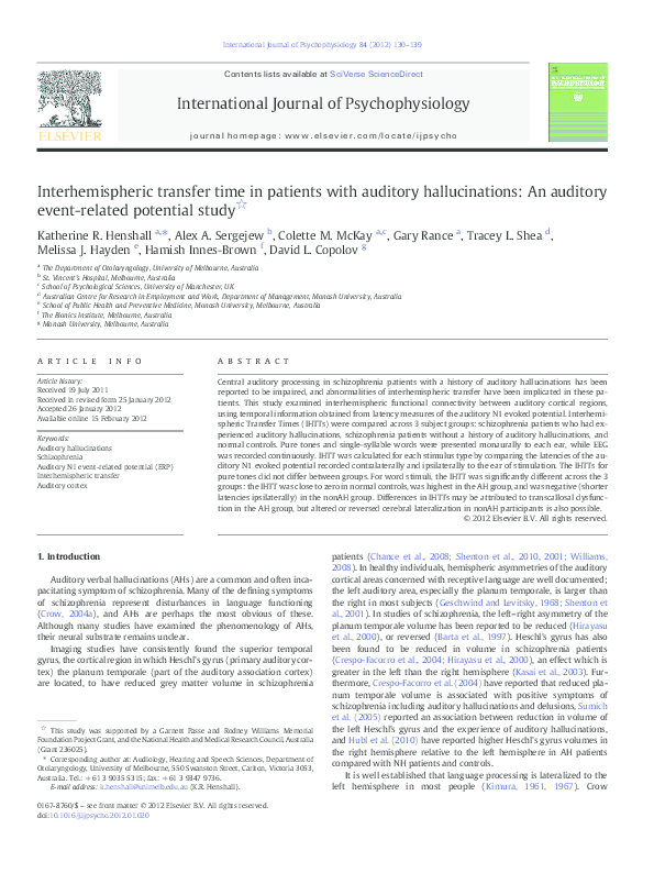 (PDF) Interhemispheric transfer time in patients with auditory ...